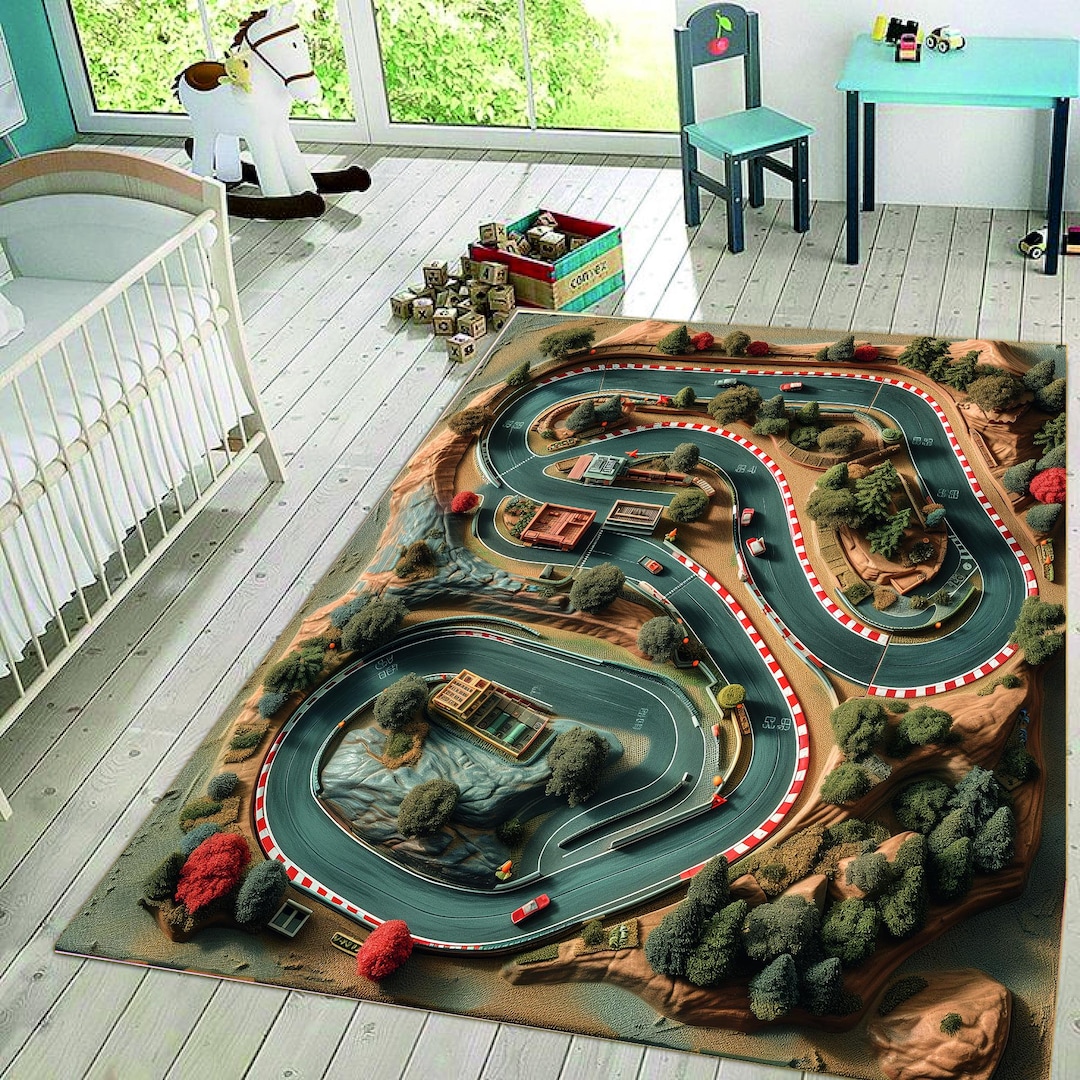 Racetrack Rug, Traffic Rug, 3D Race Track, Car Play Mat, Kids Room Mat ...