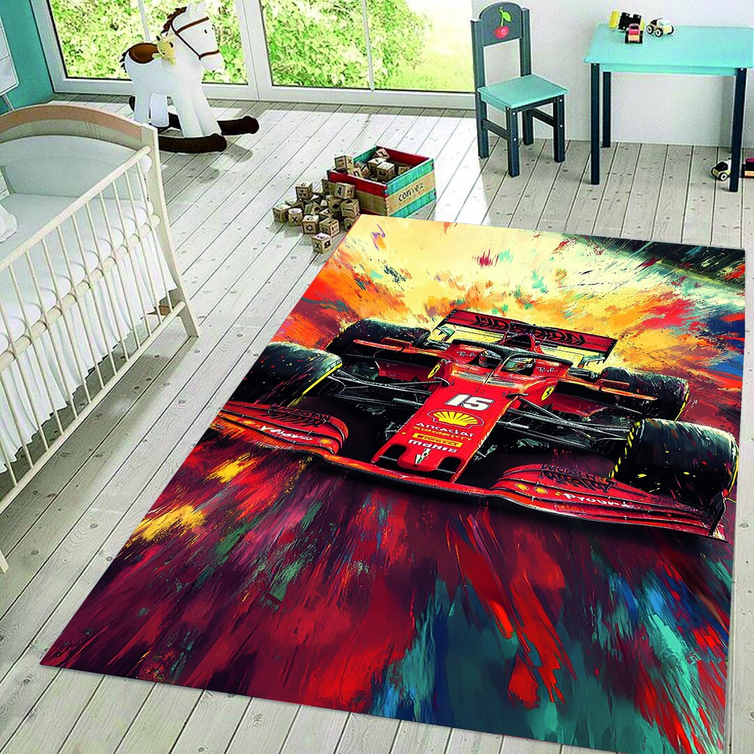 F1 Rugs, Formula 1 Rugs, Man Cave Rugs, Red and Black Car Rug, Road ...