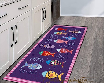 Non Slip Washable Fish Blue Kitchen Rug Runner Carpet Mat - Etsy