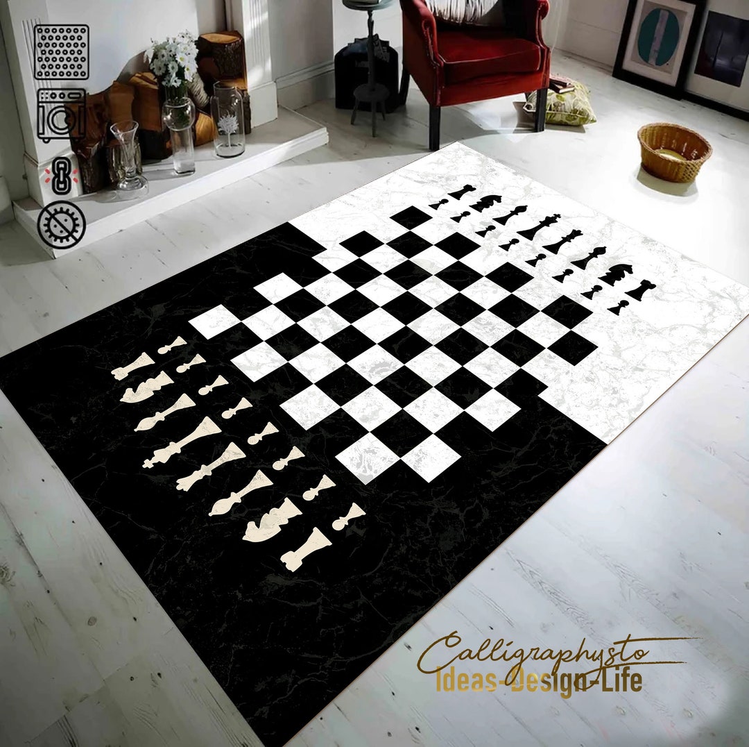 Chess Set With Board Rug • Vivid Color Printed Washable Non Slip Carpet ...