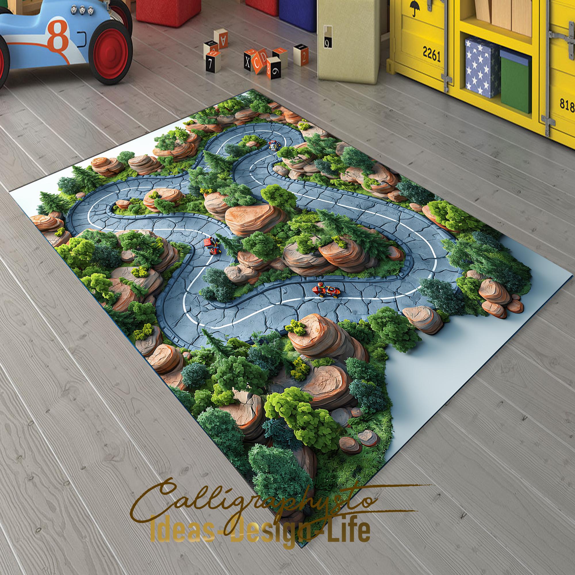 Racetrack Rug, Traffic Rug, 3D Race Track, Car Play Mat, Kids Room Mat ...