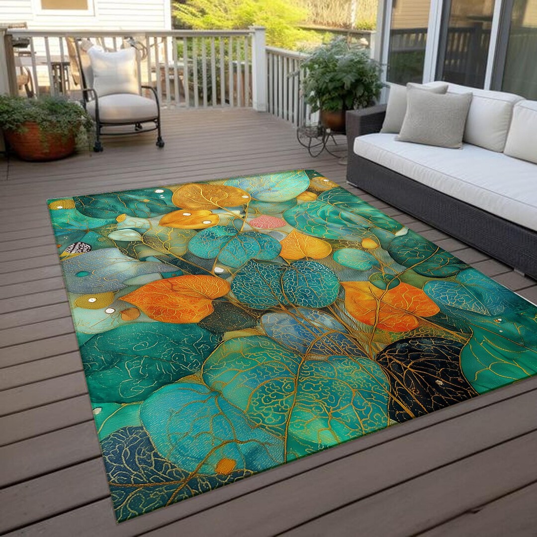 Colorful Leaves Outdoor Rug, Washable Non-slip Patio Carpet - Etsy