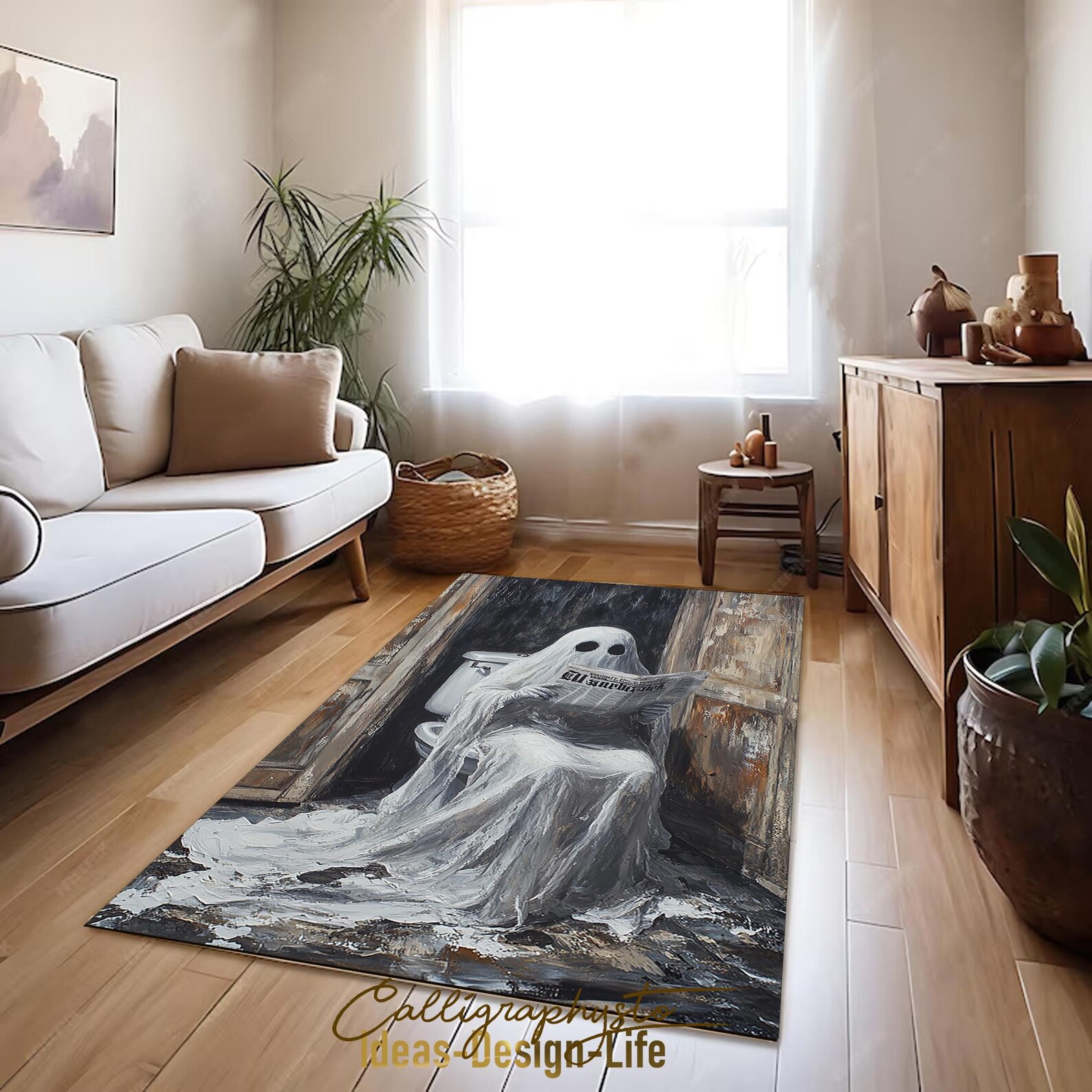 Ghost Reading Newspaper in the Toilet Victorian Style, Halloween Design ...