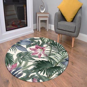 Tropical Round Rug|exotic Floor Carpet|forest Non Slip Circle Rugs|leaf ...