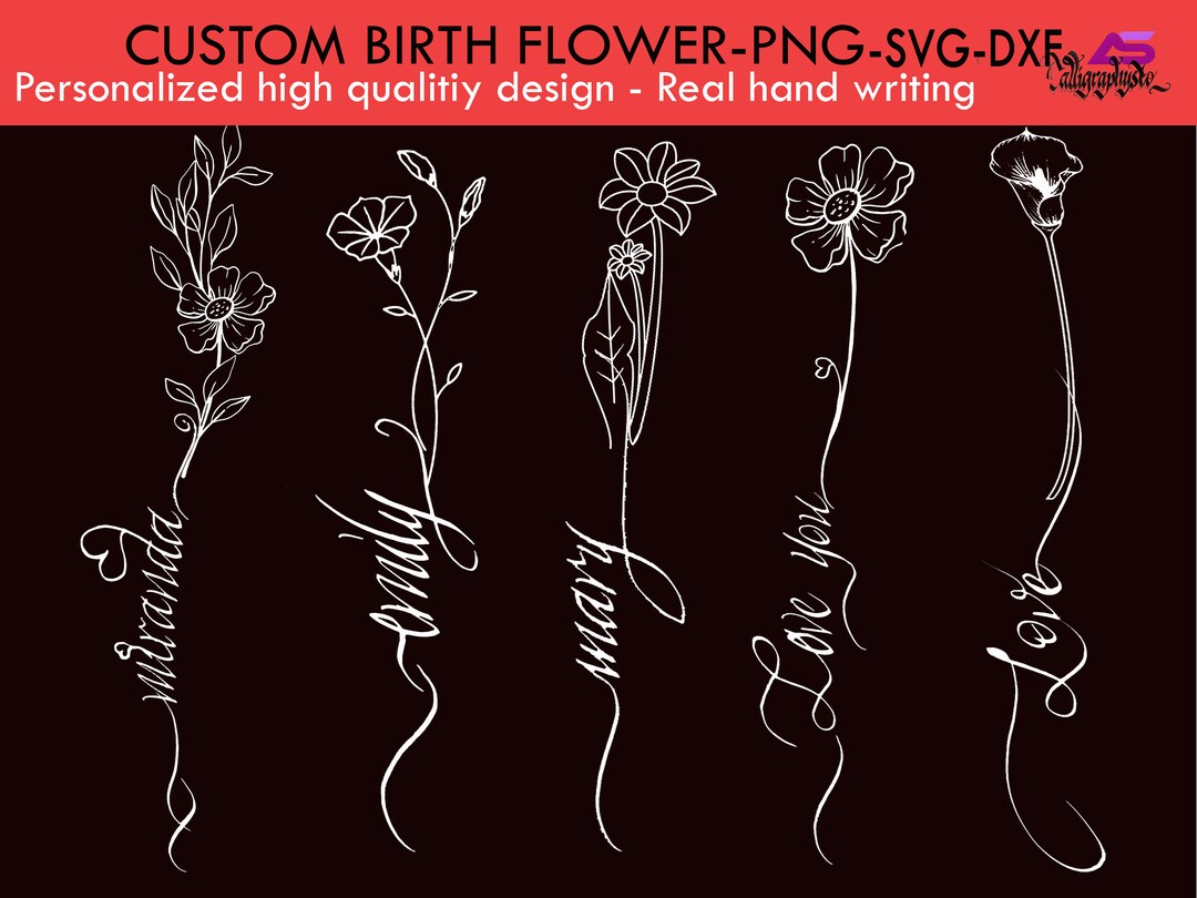 Custom Name Design 2, Personalized Tattoo Design, Birth Flower Tattoo ...