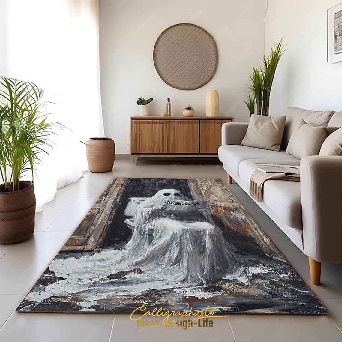 Ghost Reading Newspaper in the Toilet Victorian Style, Halloween Design ...