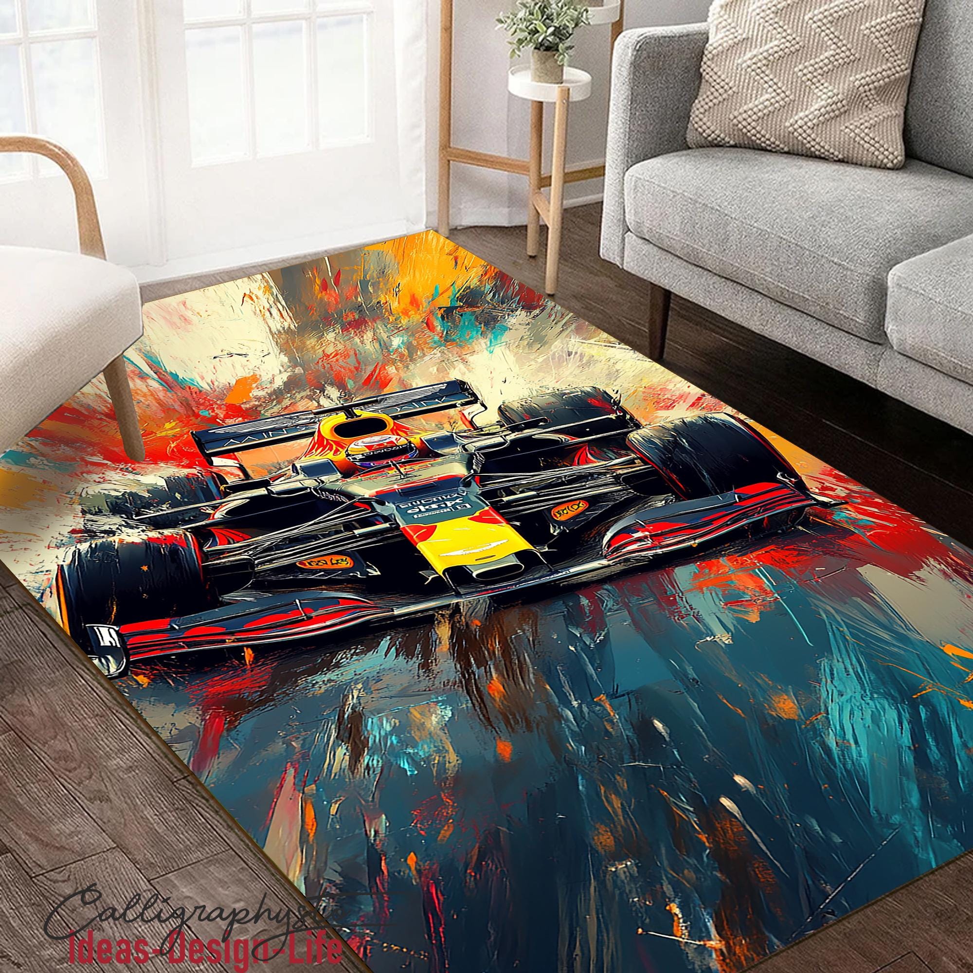 F1 Race Car Rug: Colorful Non-slip Man Cave Decor - Etsy