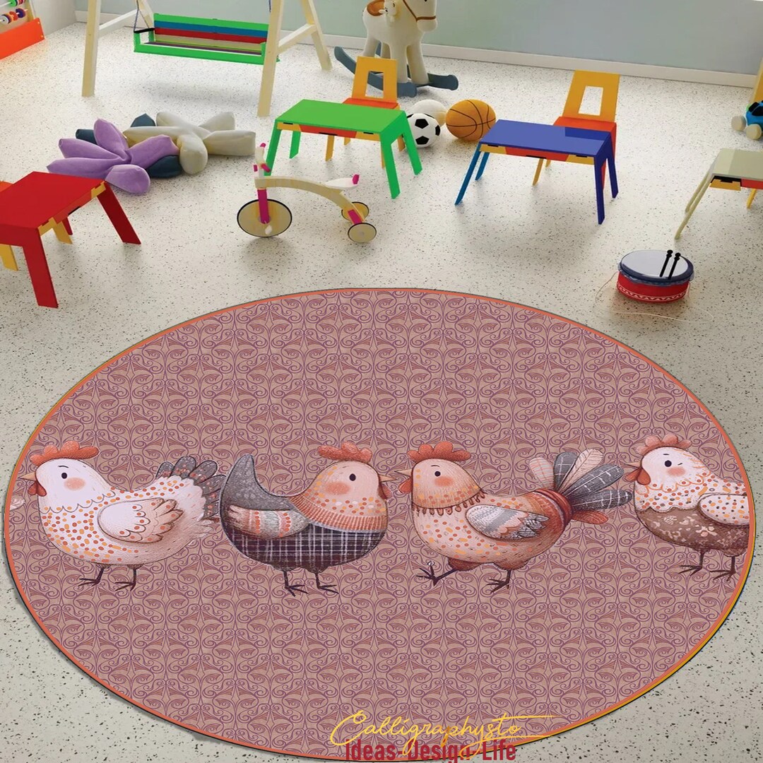 Chicken Kitchen Dining Room Round Carpet / Mat Non Slip Machine ...