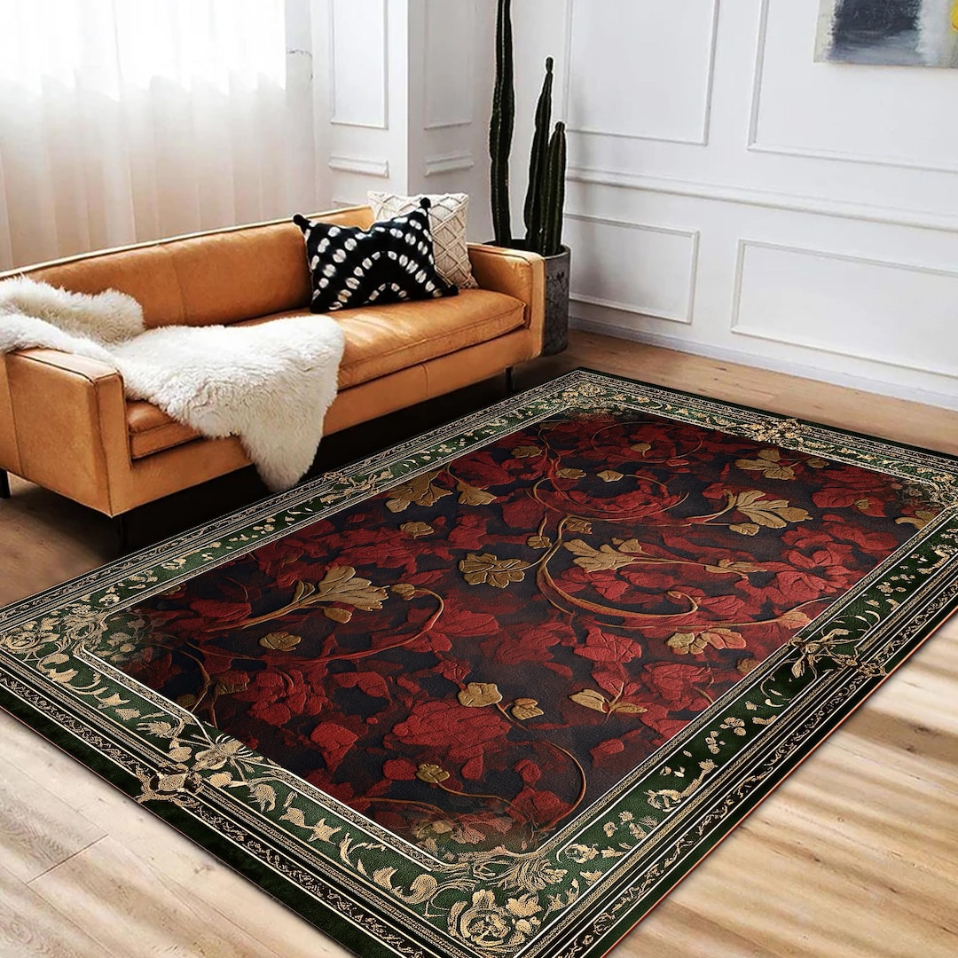 Victorian Gothic Floral Rhododendron Rug | Botanical Art Nouveau Decor ...