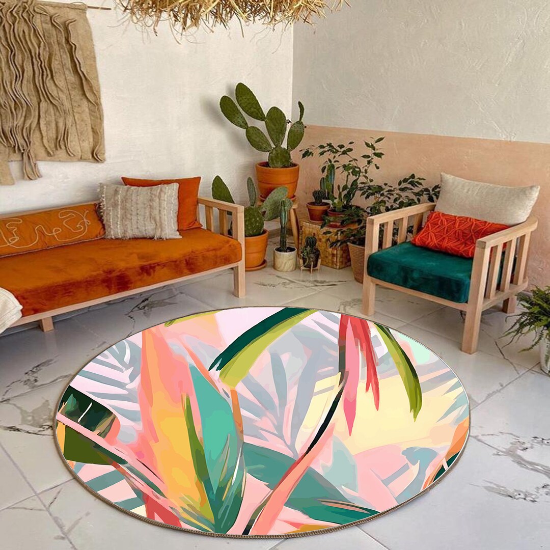 Tropical Round Rug|exotic Floor Carpet|forest Non Slip Circle Rugs|leaf ...