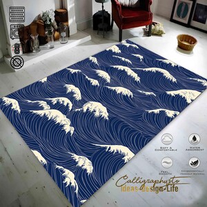 Japanese Wave Rug, Traditional Ocean Art, Minimalist Home Decor - Etsy