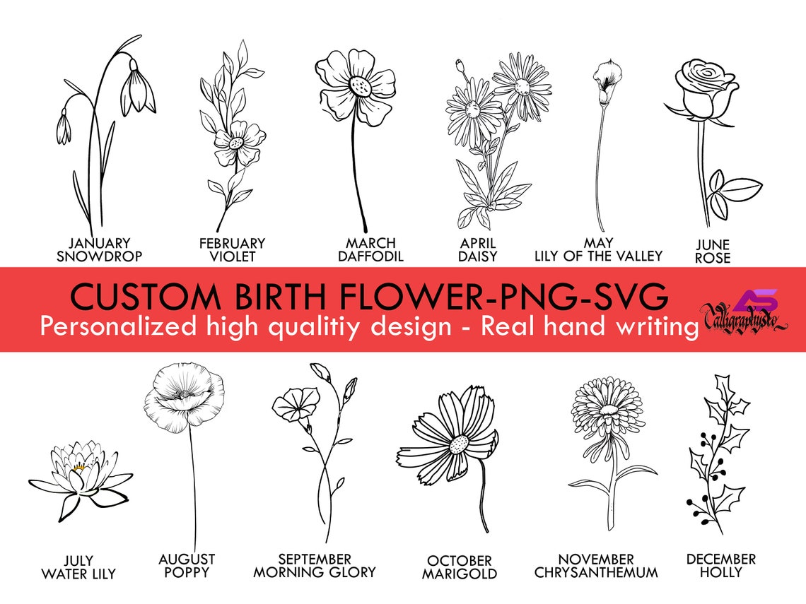 Custom Name Design 2 Personalized Tattoo Design Birth Flower - Etsy
