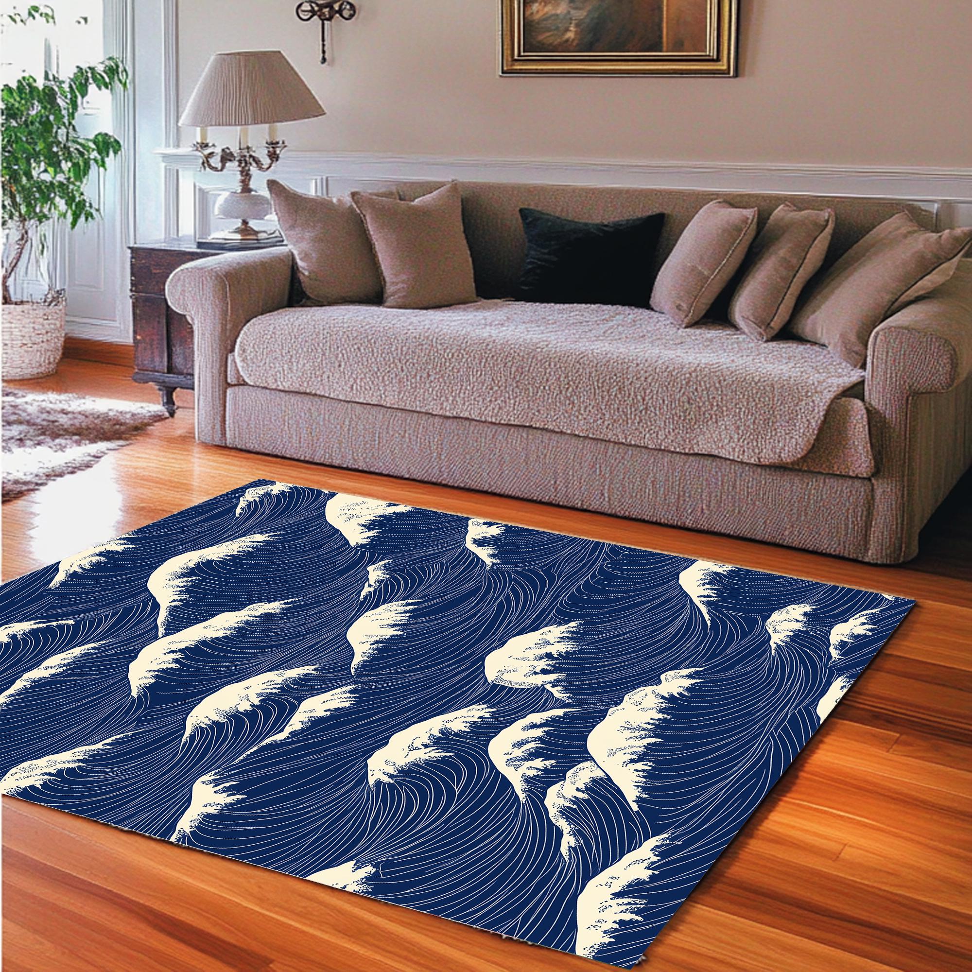 Japanese Wave Rug, Traditional Ocean Art, Minimalist Home Decor - Etsy