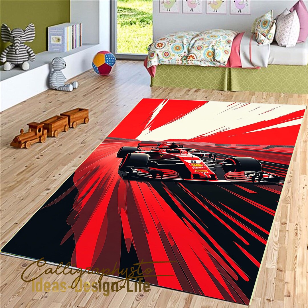 F1 Rugs, Formula 1 Rugs, Man Cave Rugs, Red and Black Car Rug, Road ...