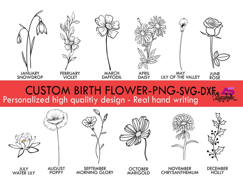 Custom Name Design 2, Personalized Tattoo Design, Birth Flower Tattoo ...