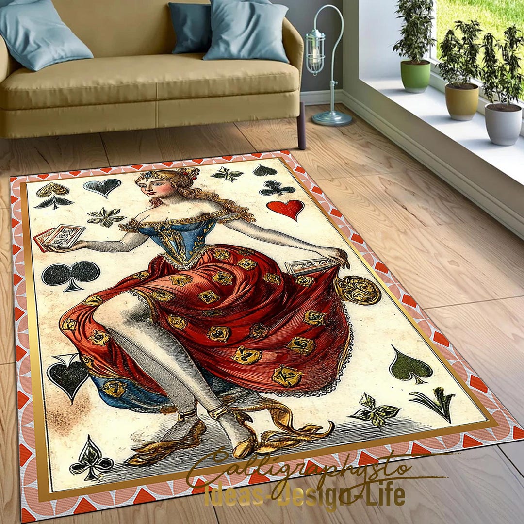Tocke's Queen's Playing Card Rug, Unique Home Decor, Vintage Printed ...