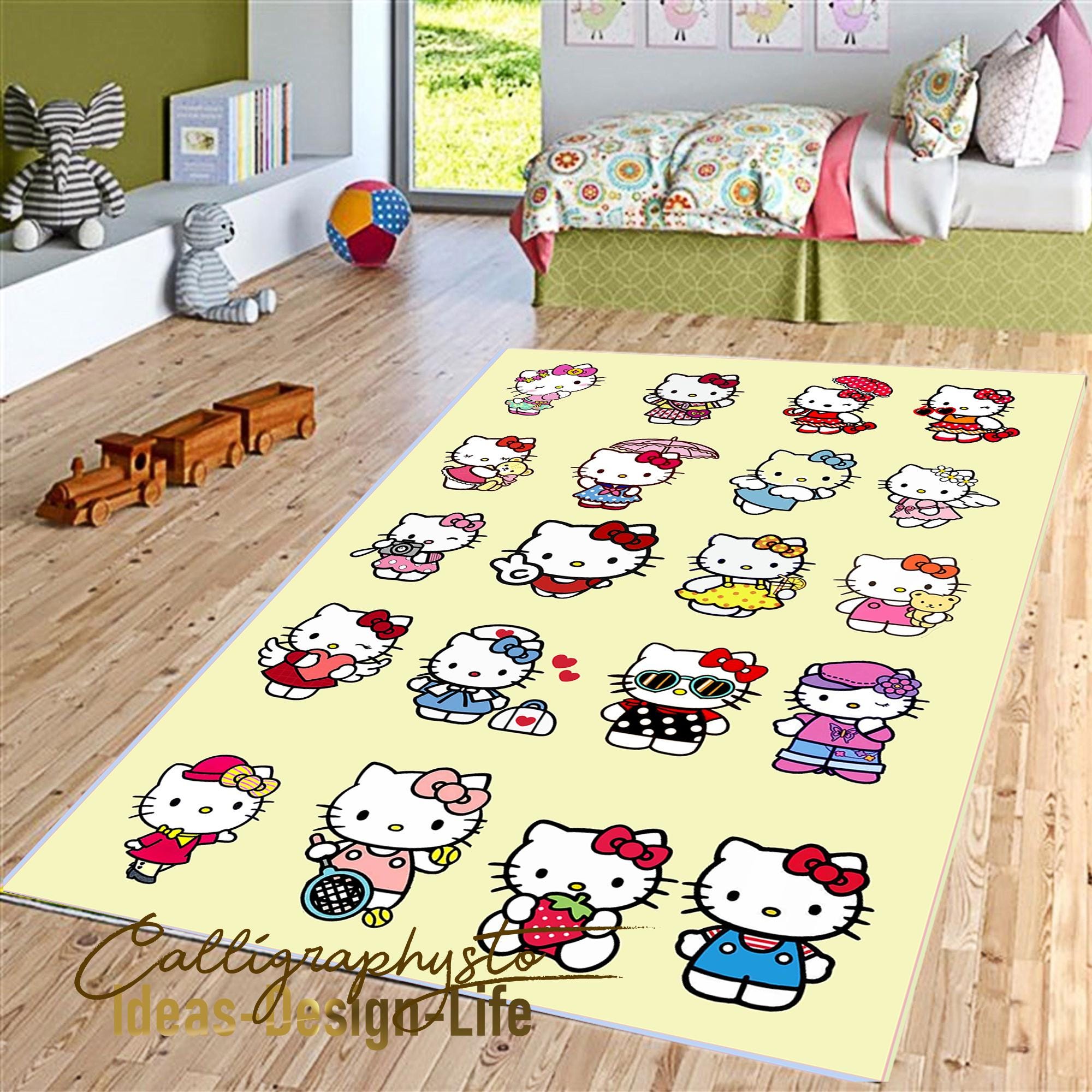 Hello Kitty Rug, Non-slip, Kids Room Decor, High Quality Microfiber ...