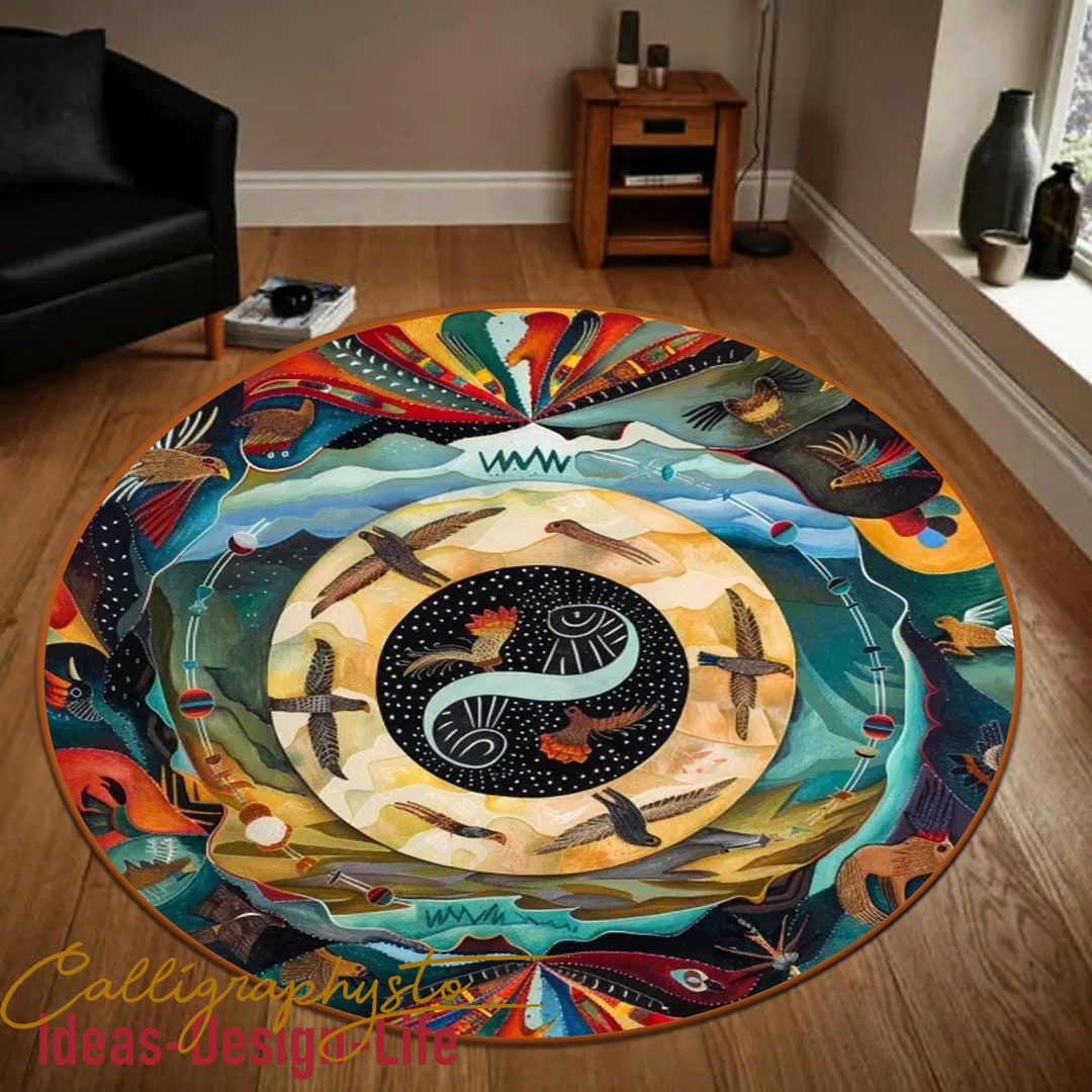 Celestial Charm, Zodiac Rug With Astrology Inspired Design, Colorful ...