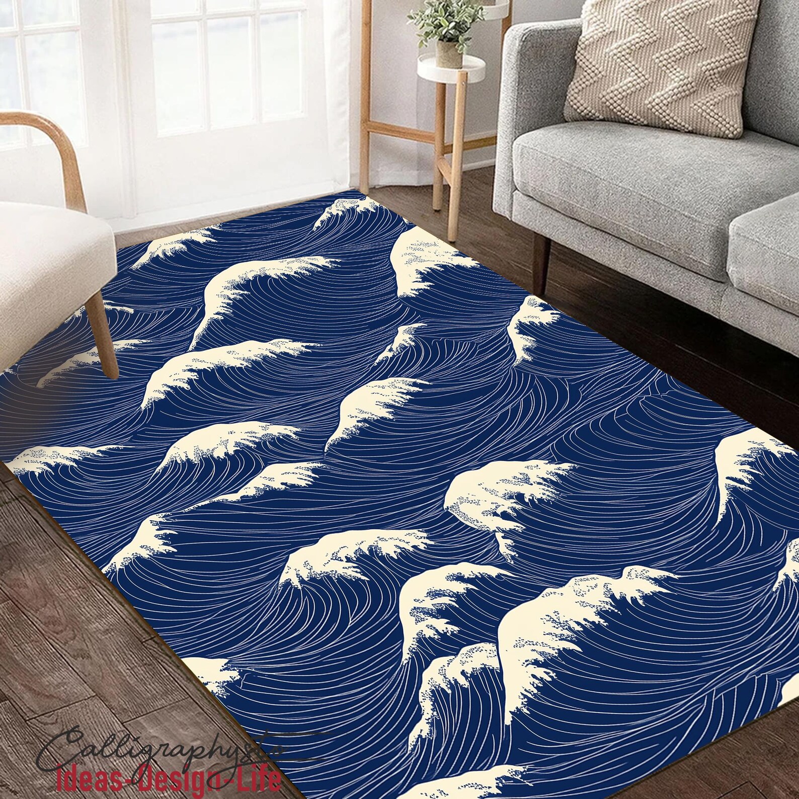 Japanese Wave Rug, Traditional Ocean Art, Minimalist Home Decor - Etsy