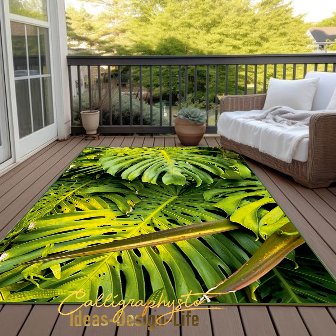 Monstera Plants Rug, Monstera Plants Leaf Rug, Big Green Leaf Rug ...