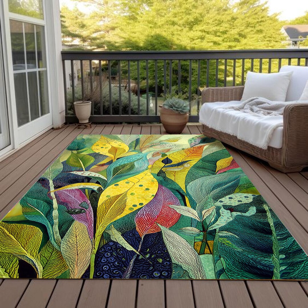 Colorful Botanical Outdoor Rug: Non-slip Washable Patio Rug - Etsy