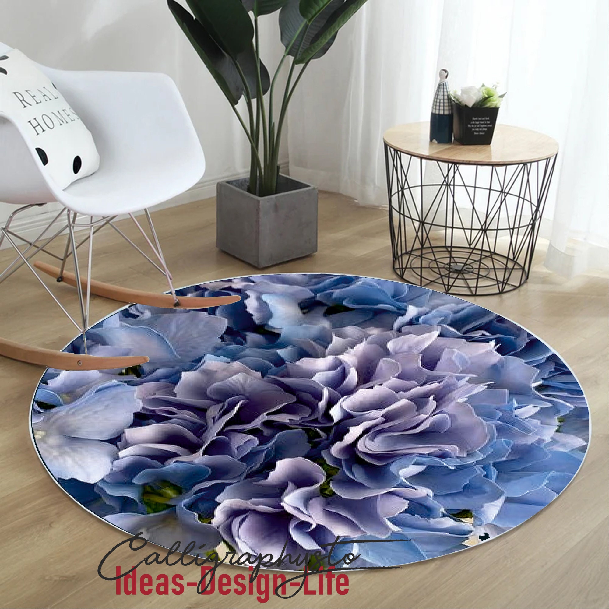 Blue Hydrangea Round Rug: Floral Home Decor - Etsy