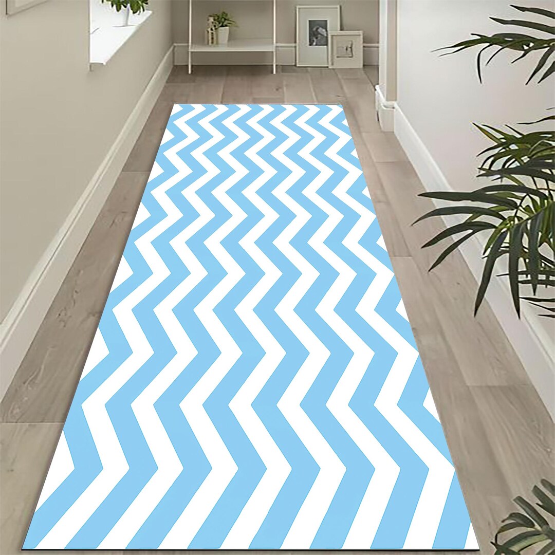 Blue Chevron Area Rug: Modern Zigzag Pattern, Machine Washable - Etsy