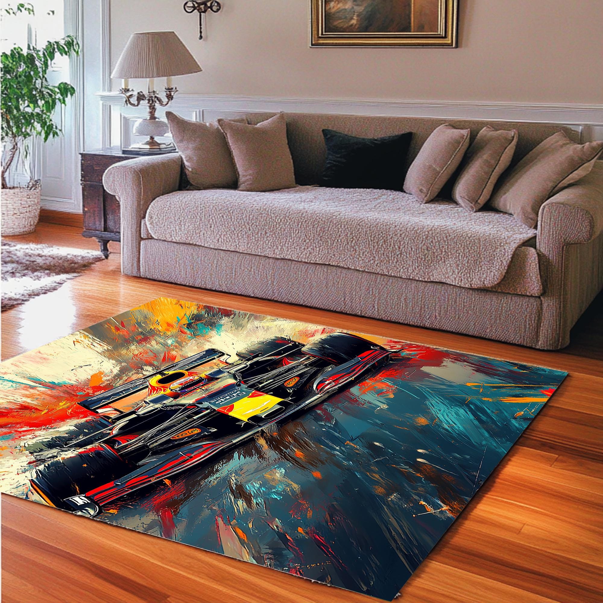 F1 Race Car Rug: Colorful Non-slip Man Cave Decor - Etsy