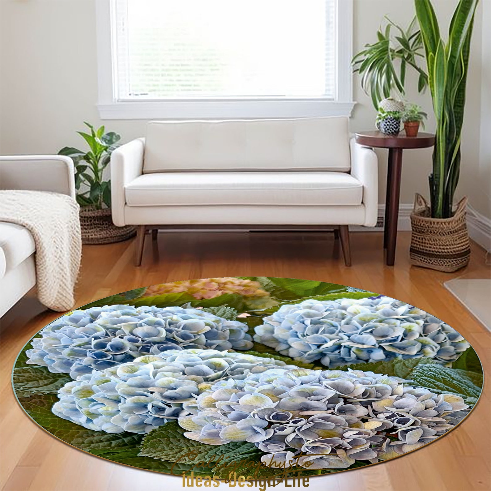 Floral Round Rug, Blue Hydrangea Pattern (soft, Non-slip) - Etsy