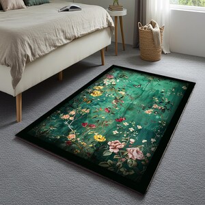 Gothic Green Area Rug: Medieval Flower, Bird, Damascus Art - Etsy