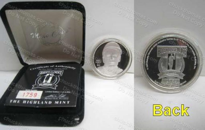 One Troy Ounce .999 Pure Silver Licensed Coin - Roberto Clemente ...