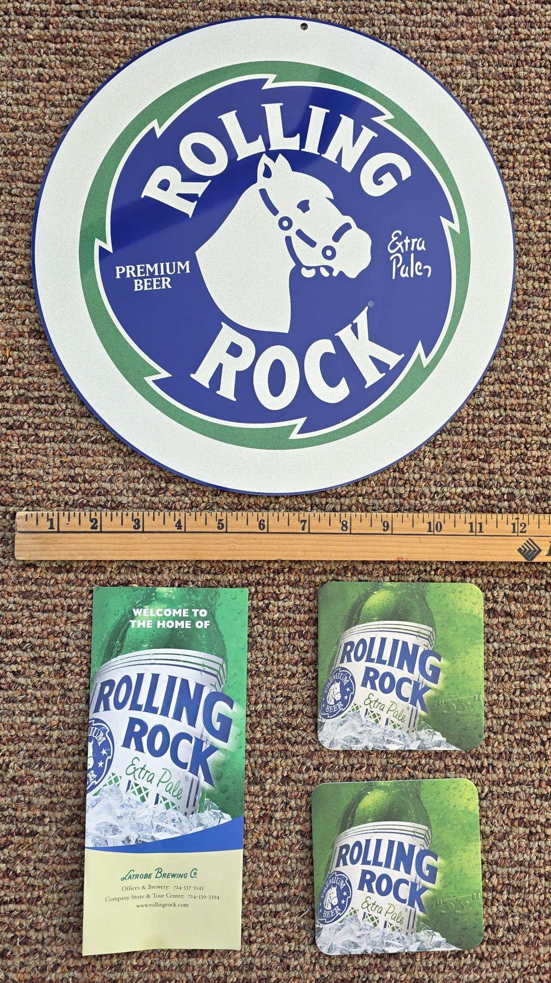 Rolling Rock Beer 12 Inch Ound Metal Sign Company Store Brochure and ...