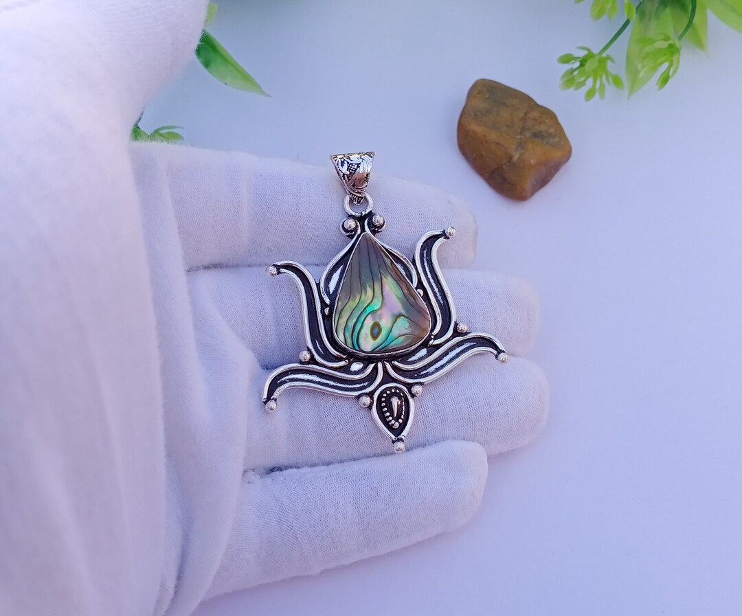 Natural Avalon Stone Pendant 925 Silver Plated Pendant Lotus Pendant ...