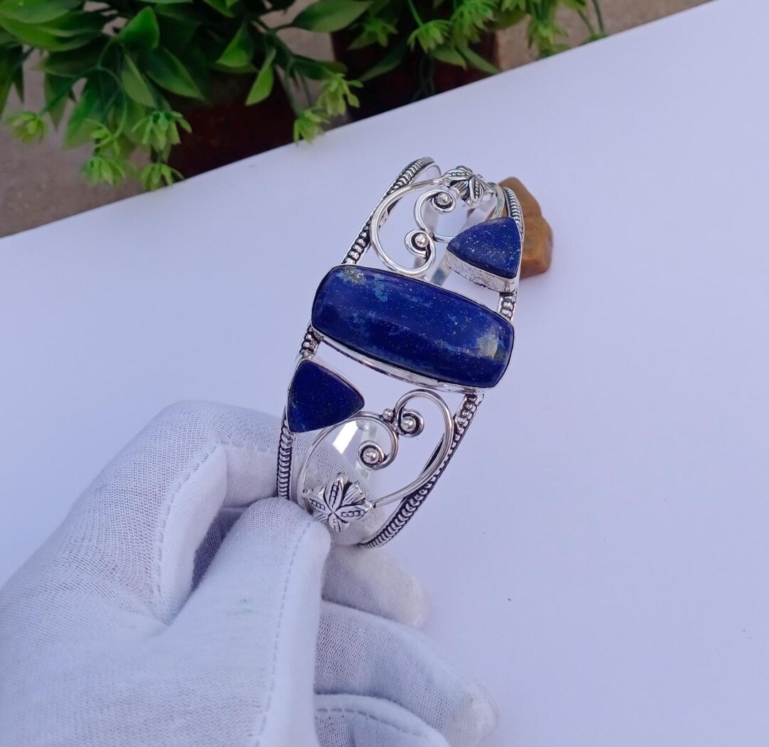 Natural Lapis Lazuli Bangle | Silver Plated Bangle | Gemstone Bangle ...