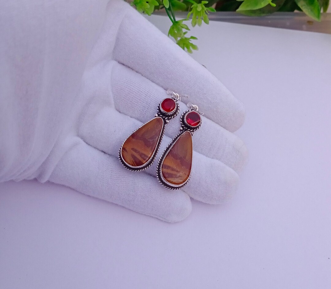 Beautiful Red Jasper and Garnet Hydro Glass Stone Earring | 925 Silver ...