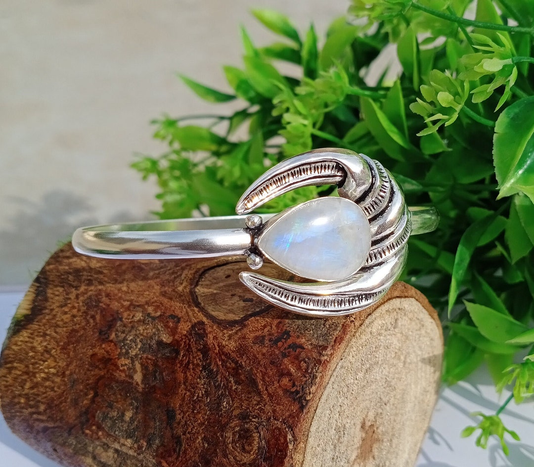 Natural Moonstone Bangle Silver Plated Handmade Bangle - Etsy
