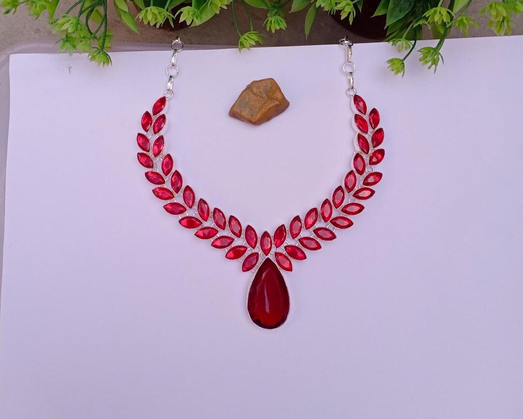Beautiful Garnet Hydro Glass Stone Necklace | Silver Plated Necklace ...