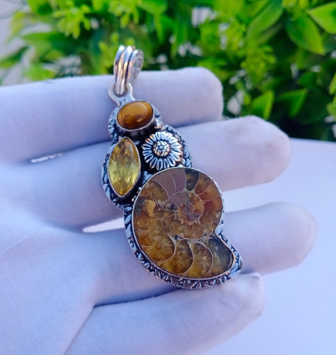 Natural Ammonite Stone Pendent Sterling Silver Plated - Etsy