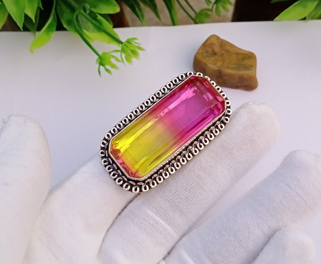 Beautiful Bi-color Hydro Glass Stone Ring, 925 Silver Plated Ring ...