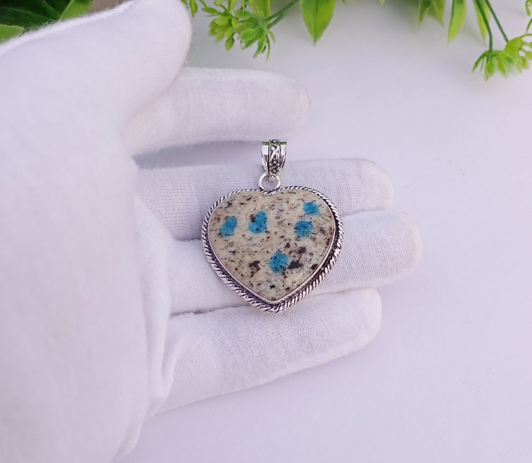 Natural K2 Azurite Stone Pendant | 925 Silver Plated Pendant ...