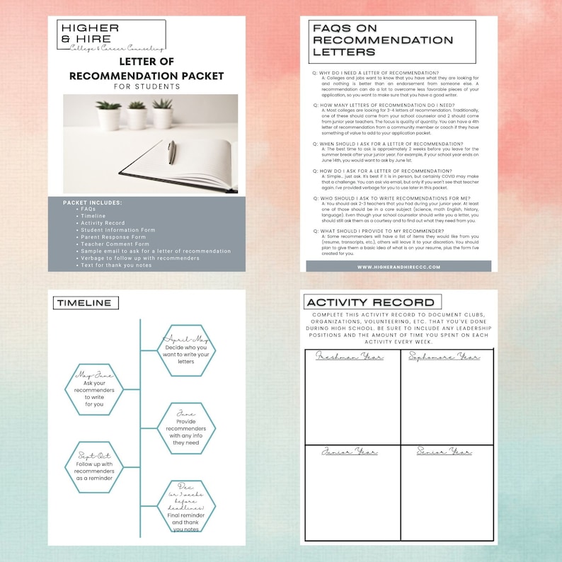 Letter of Recommendation Packet for Students - Etsy