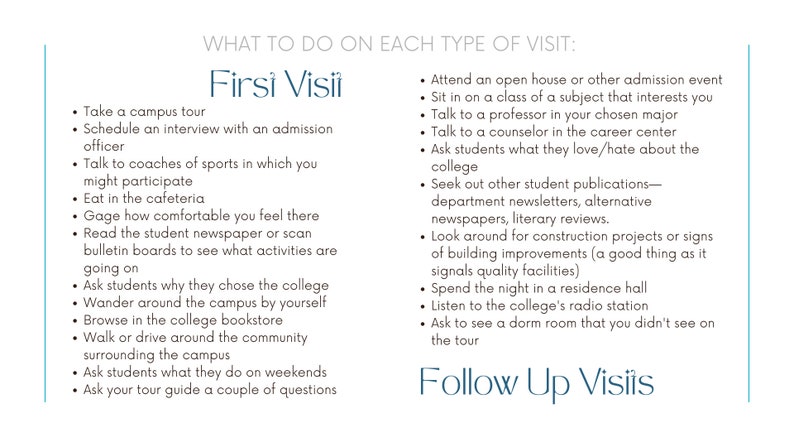 Comprehensive List of Questions to on College Visits & Tours - Etsy