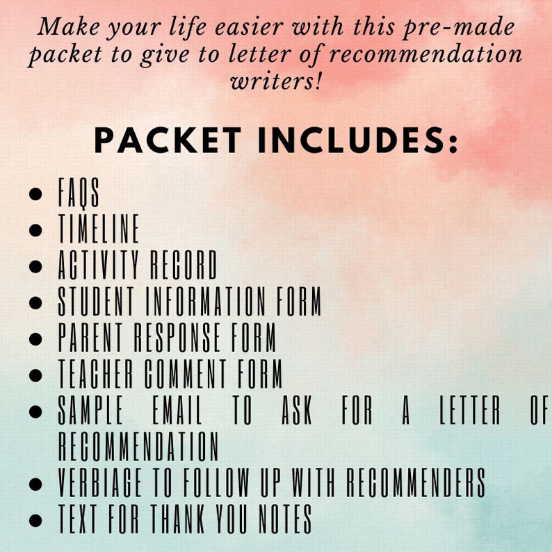 Letter of Recommendation Packet for Students - Etsy