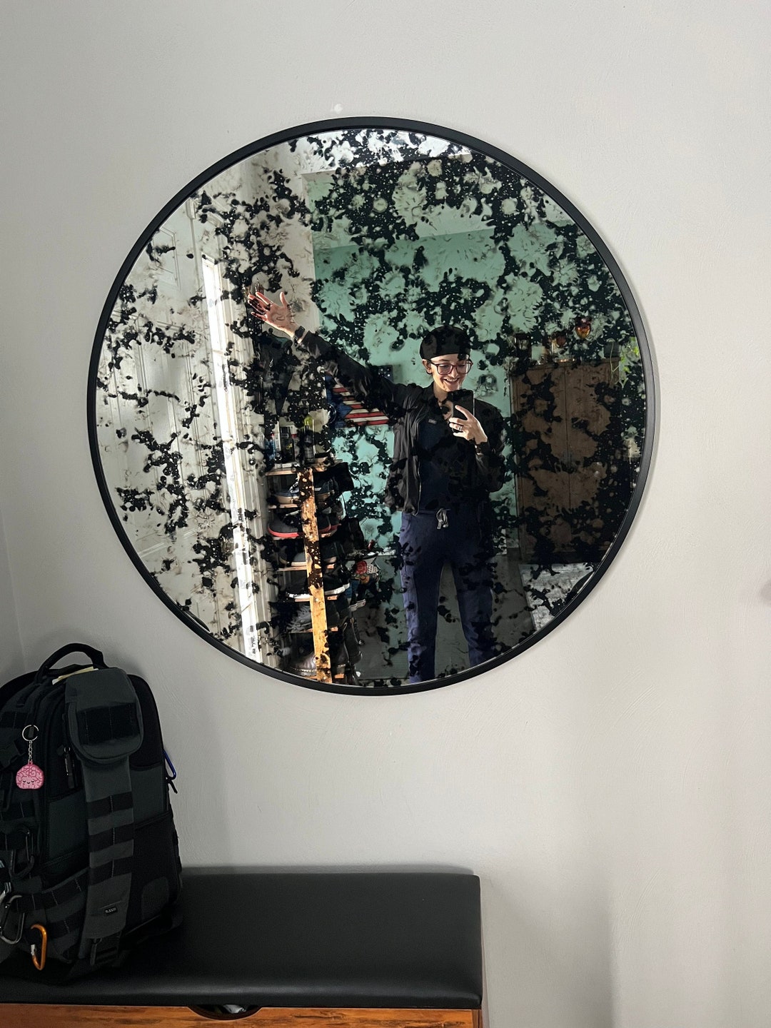 Modern Round Mirror Wall Decor, Arched Leaning Mirror, Antique Washed ...