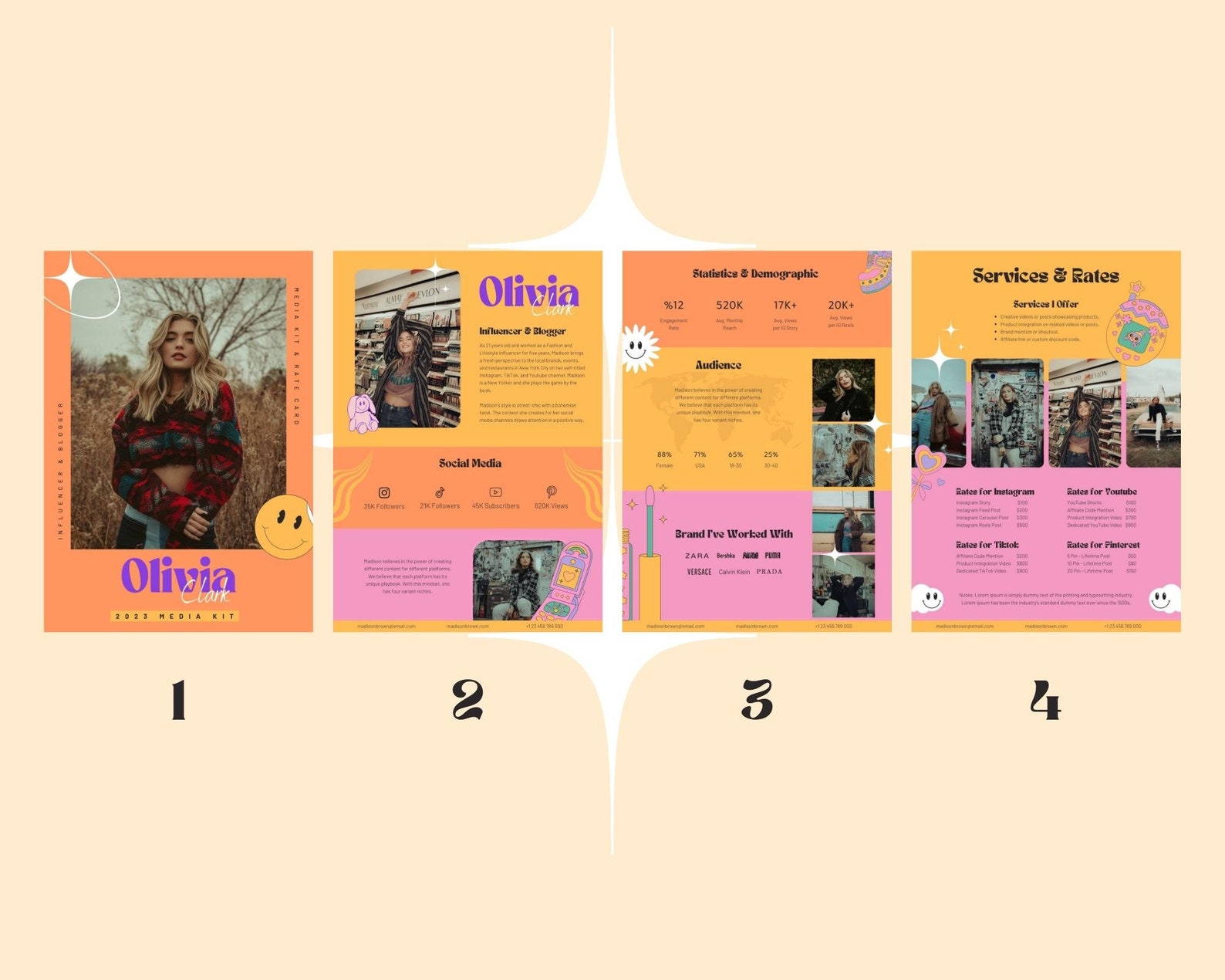 4 Page Media Kit Canva Template, Instagram, Influencer, Blogger, Tiktok ...