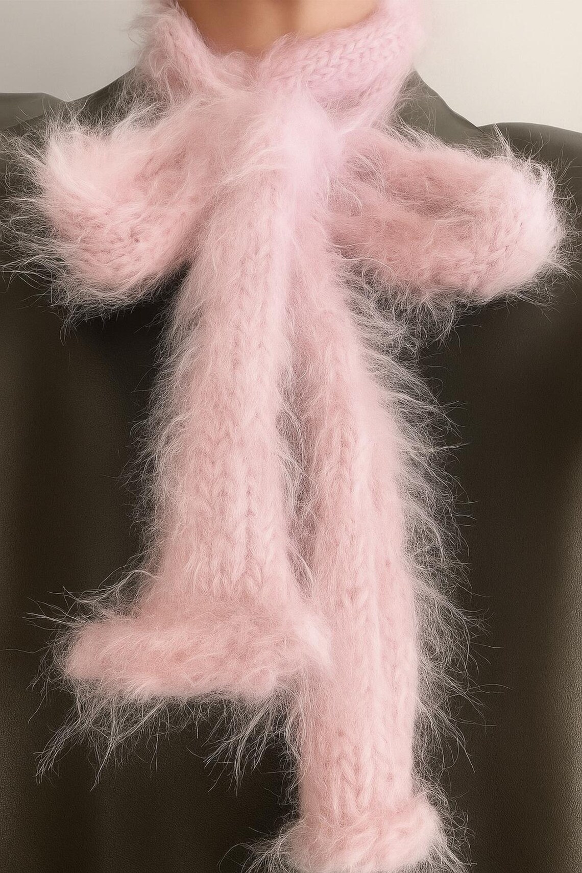 Soft Fluffy Bow Scarf ,hand Knitted Fuzzy Neck Warmer - Etsy
