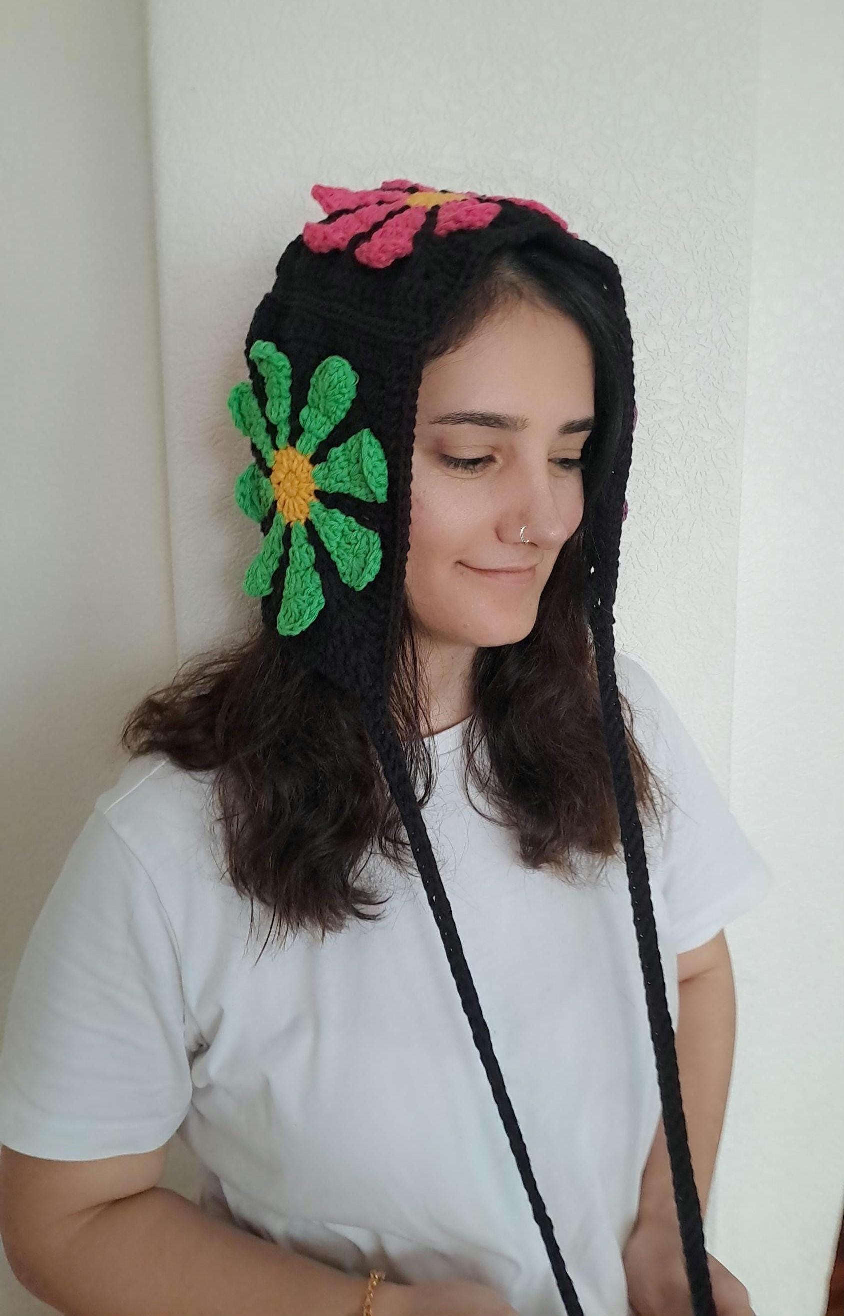 Crochet Bonnet, Daisy Square Bonnet, Crochet Beanie, Handmade Winter ...
