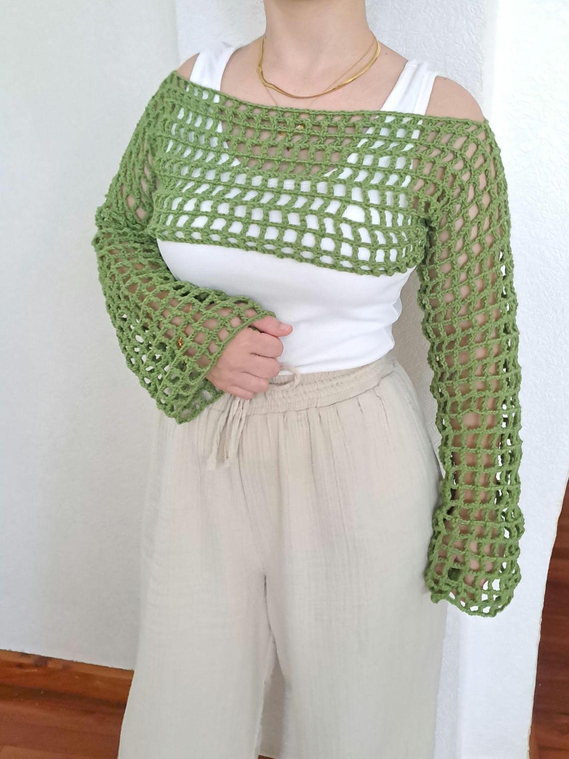 Y2k Crochet Knitted Crop Top Hollow Out Fishnet Jumper Smock Top 2000s ...