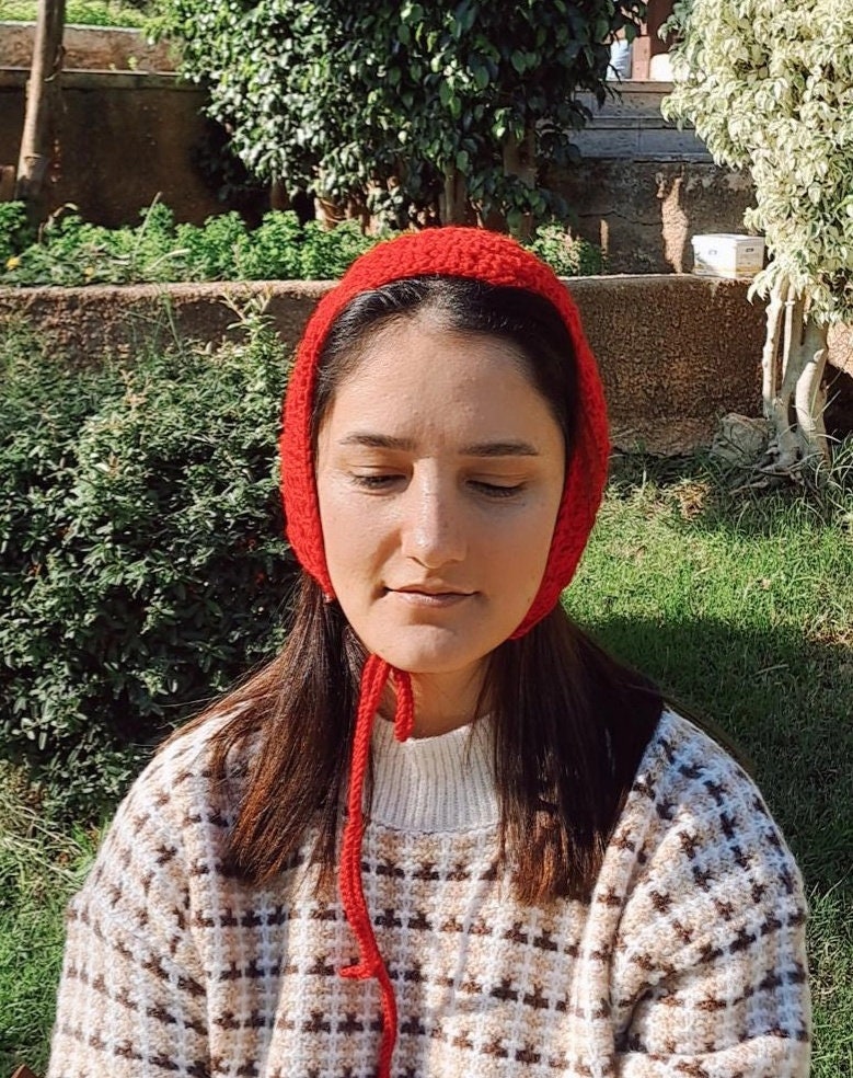 Black Bonnet,knitted Granny Square Tie Bonnet for Adults,winter Granny ...