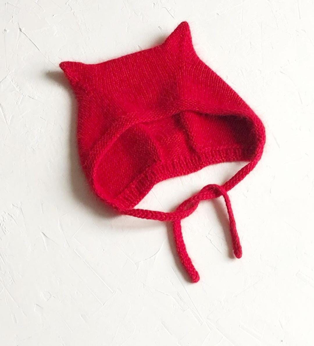 Devil Bonnet,red Knit Bonnet With Ears,mohair Bonnet,knitted Adult ...